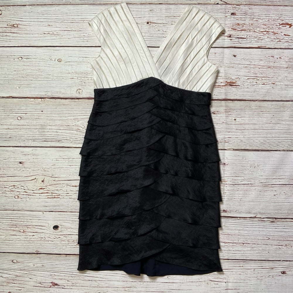 Adrianna Papell Black And White Shutter Pleat Dress S… - Gem